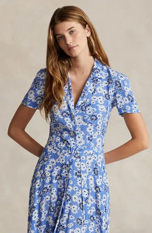 Buy Polo Ralph Lauren Hampton Floral Crepe Midi Shirt Dress - Blue